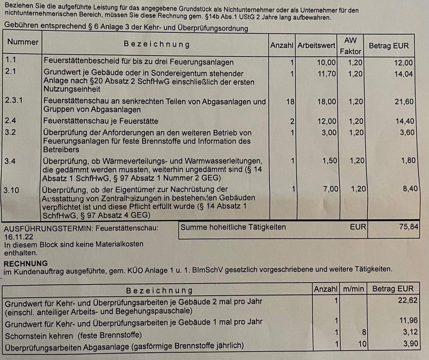 Warum ist die Rechnung für den Schornsteinfeger so hoch? (Nebenkosten)